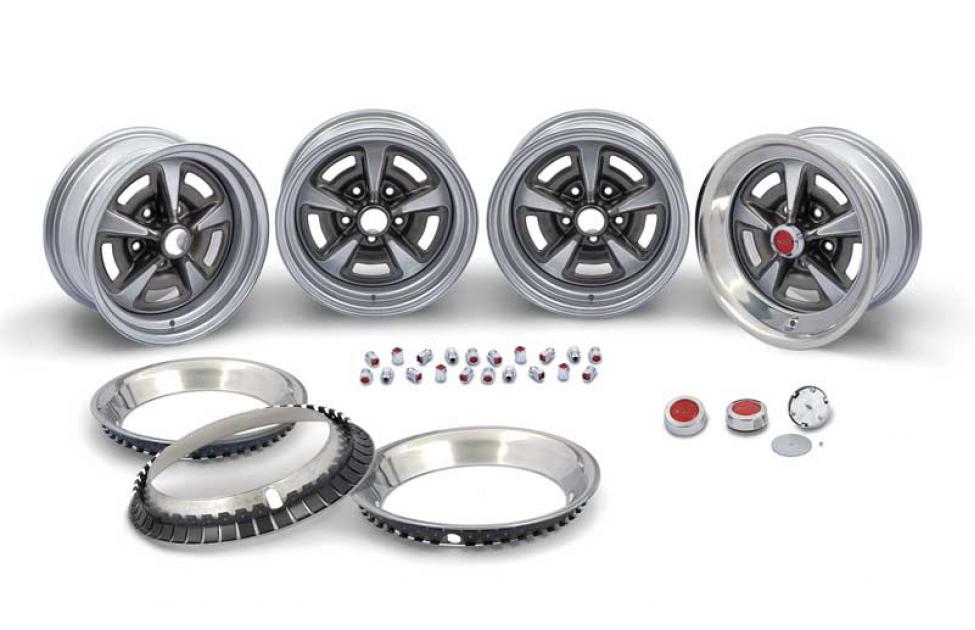 15" X 7" Rally II Wheel Kit With Red Center Caps | Classic Tire & Wheels